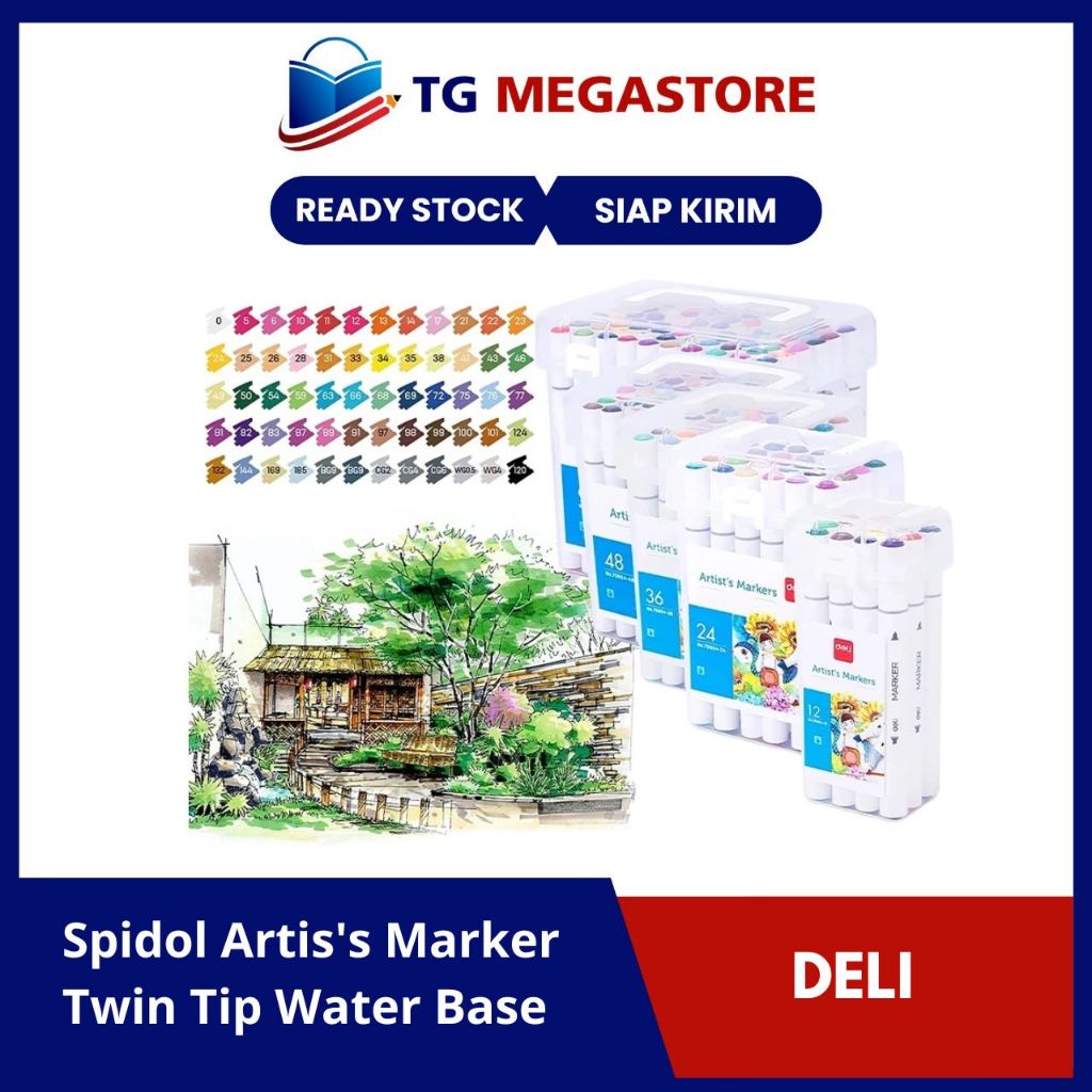 Jual Spidol Deli Artis's Marker Twin Tip Water Base 48 Warna - 70804 ...