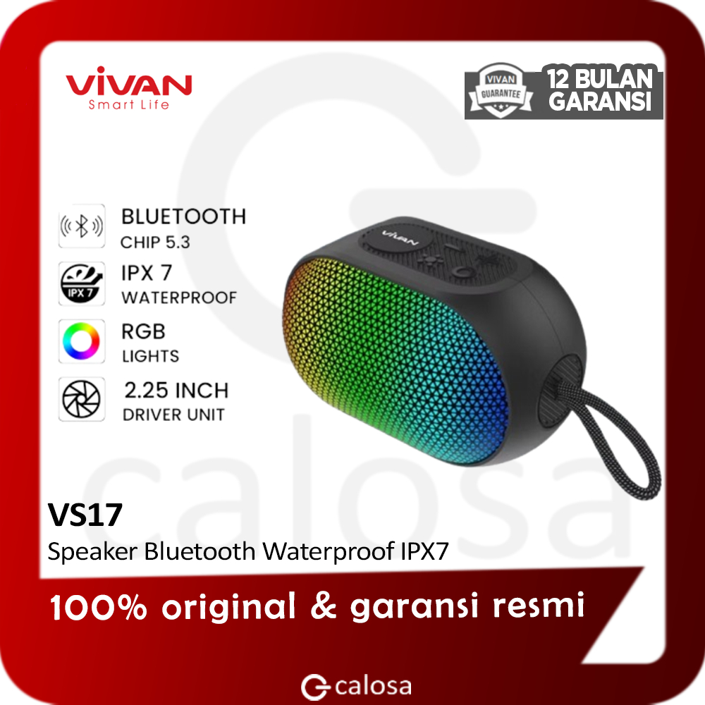 Jual VIVAN VS17 Speaker Bluetooth 5.3 Waterproof IPX7 RGB Light TWS ...