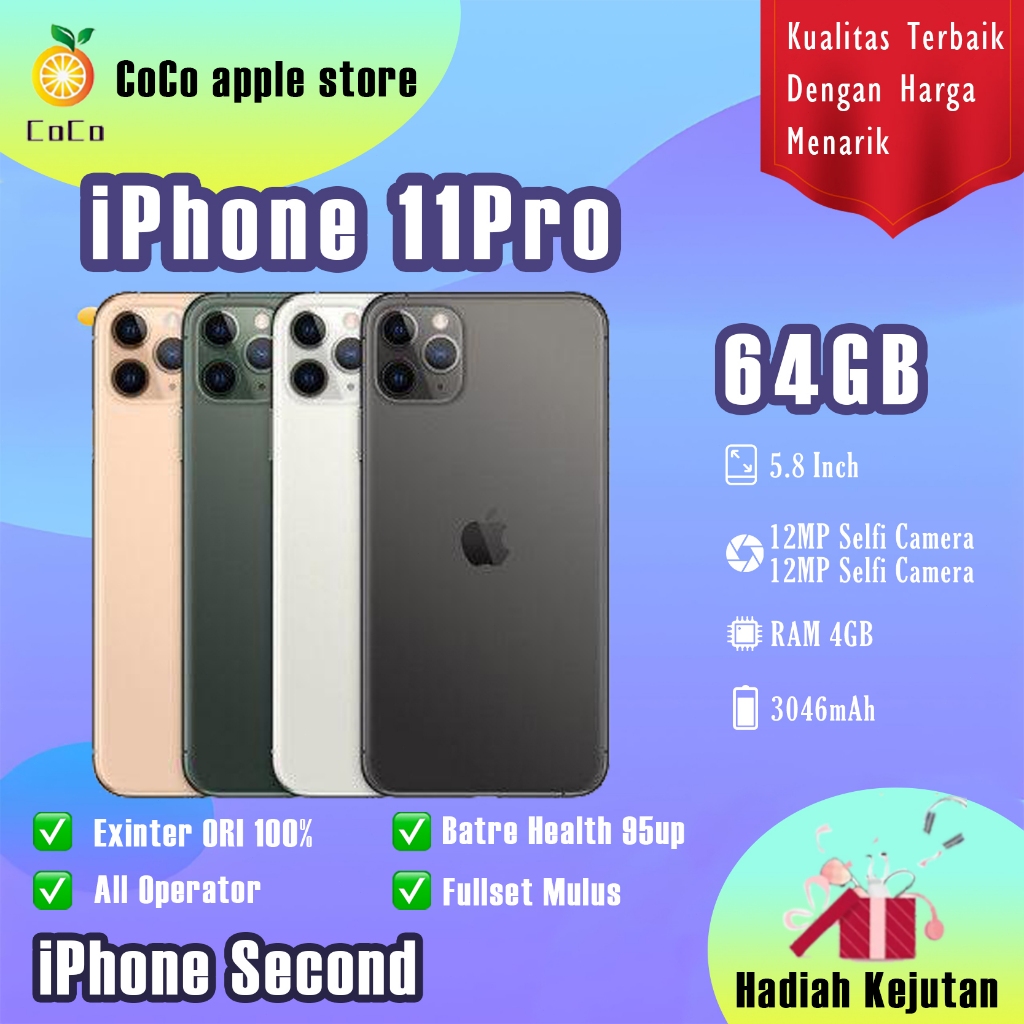 Jual iPhone 11Pro 64GB Second Original100% INTER 5.8" OLED-Ori Fullset ...