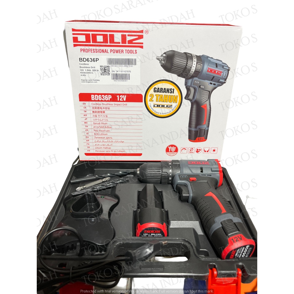 Jual DOLIZ Mesin Bor CORDLESS 10mm BD636 BD636P Brushless / Mesin Bor ...