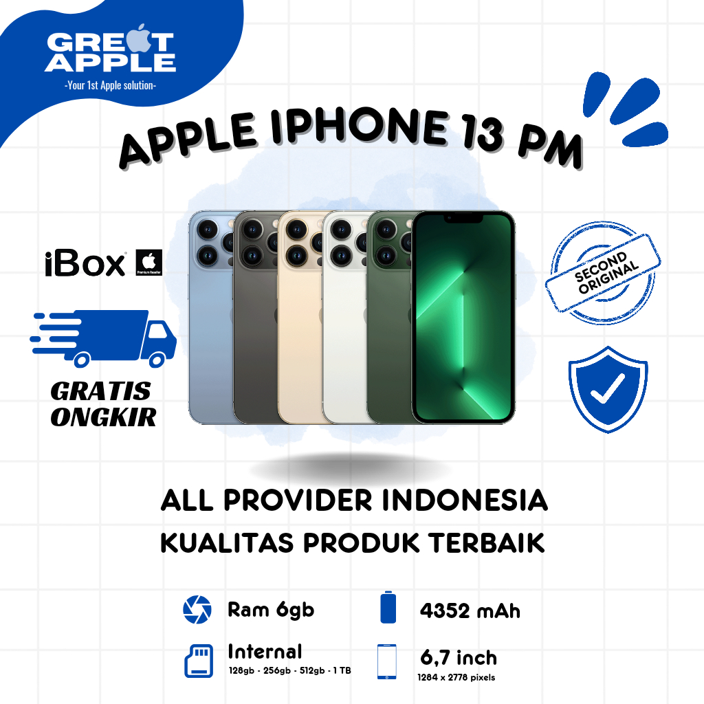 Jual GREAT SMARTPHONE Iphoonnee 13 PRO 128GB 256GB Second BEKAS | MULUS NORMAL FULLSET | Shopee ...