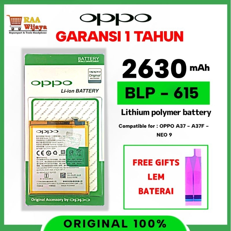 Jual BATERAI BLP-615 OPPO A37 / A37F / NEO 9 ORIGINAL FREE LEM | Shopee ...