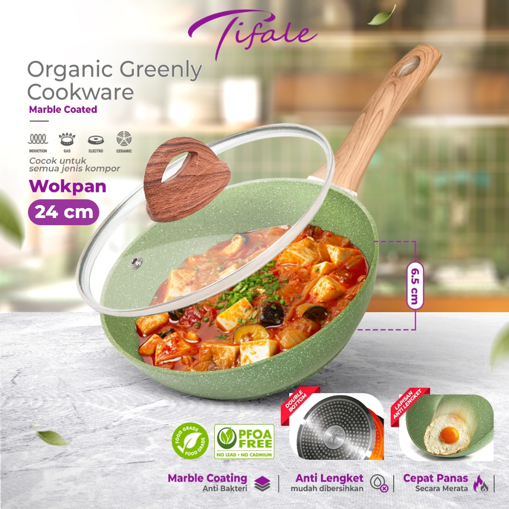 Jual Tifale by Hongzhuo Organic Greenly Cookware Fry Pan 22cm Marble Coated Anti Lengket Wok Pan ...