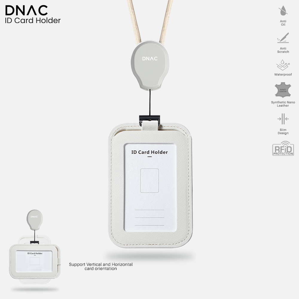 Jual DNAC ID Card Holder and Card Slots with Ribbon Lanyard - White ...