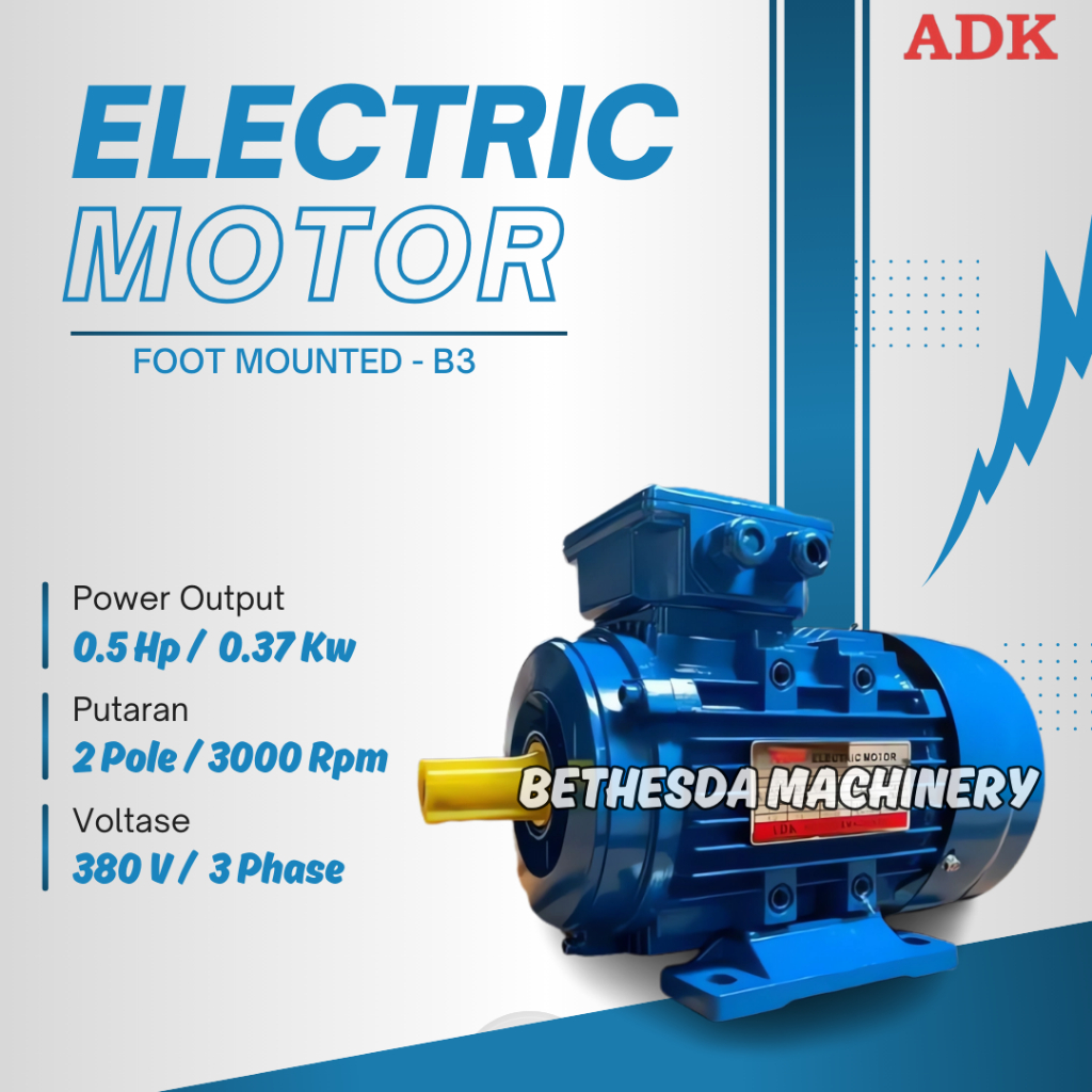 Jual ADK Motor 0.37Kw/ 0.5 Hp 3000 Rpm/2 Pole B3 380V/3Phase | Shopee Indonesia