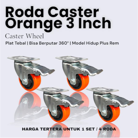 Jual FUKUDA Roda Orange Caster 3 Inch Plat HITAM / SILVER Tebal Hidup ...