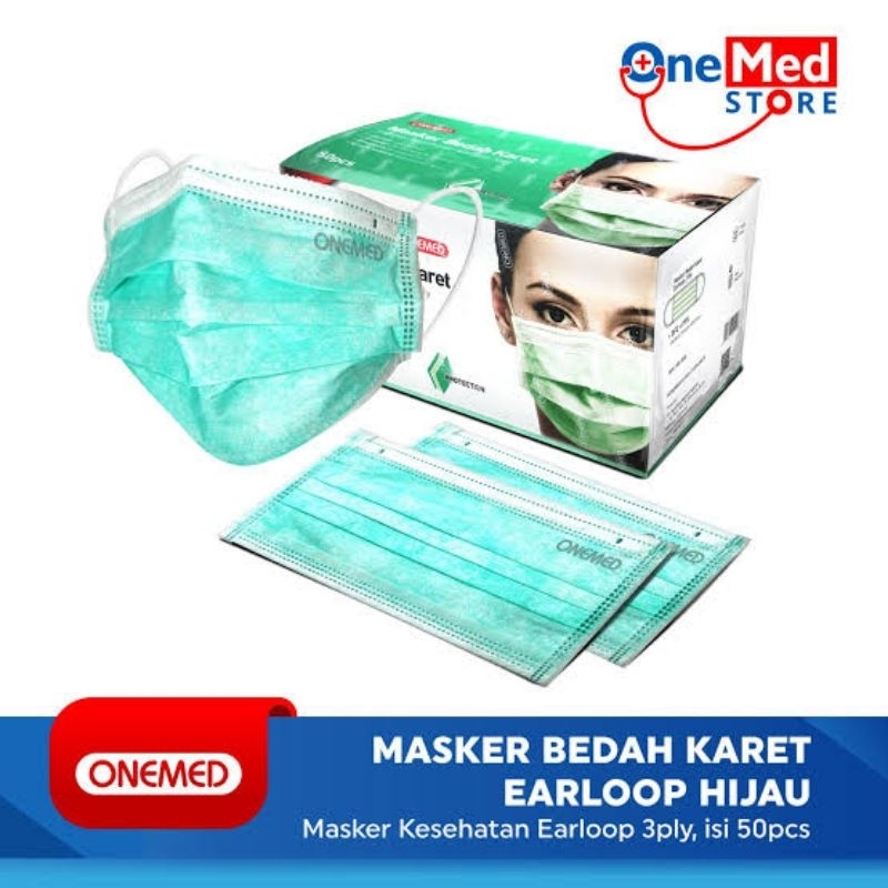 Jual Masker Bedah Karet Hijau OneMed box 50pcs | Shopee Indonesia