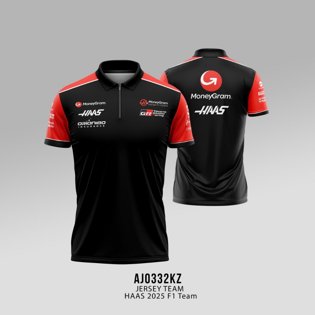 Jual Jersey Baju F1 2025 Kerah Kancing Formula One Team Haas Fullprint ...