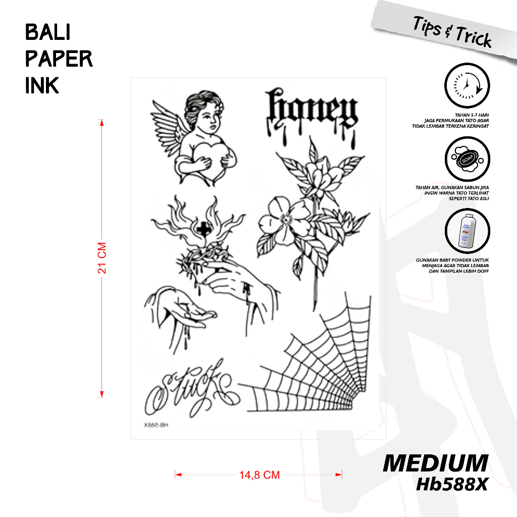 Jual Bali Paper Ink HB588X Fairy Oldschool Tattoo Temporary Basic Tato ...