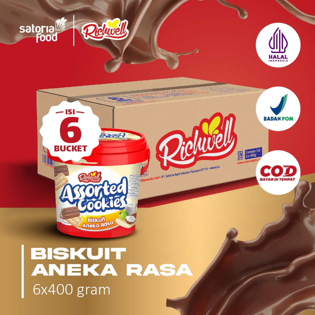Jual Richwell Cookies Assorted 400g x 6Pcs| [ 1 Dus ] Cemilan Snack Biskuit Kukis Rasa Coklat ...