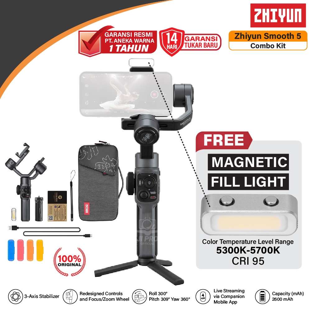 Jual Zhiyun Tech Smooth 5 Combo Kit - 3 Axis Gimbal HP Stabilizer Ori | Shopee Indonesia