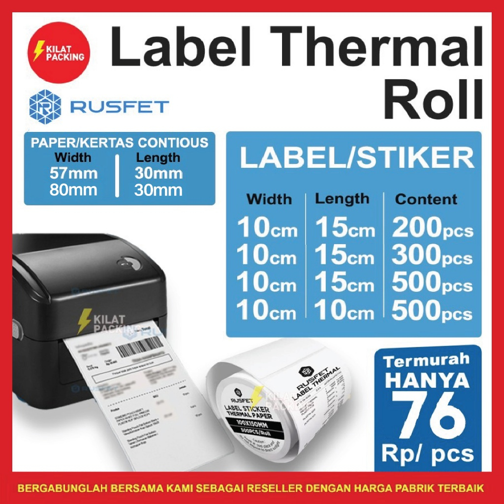 Jual Label stiker Thermal Waterproof / Sticker Label Continuous / Label Kertas Tidak Luntur Lem ...
