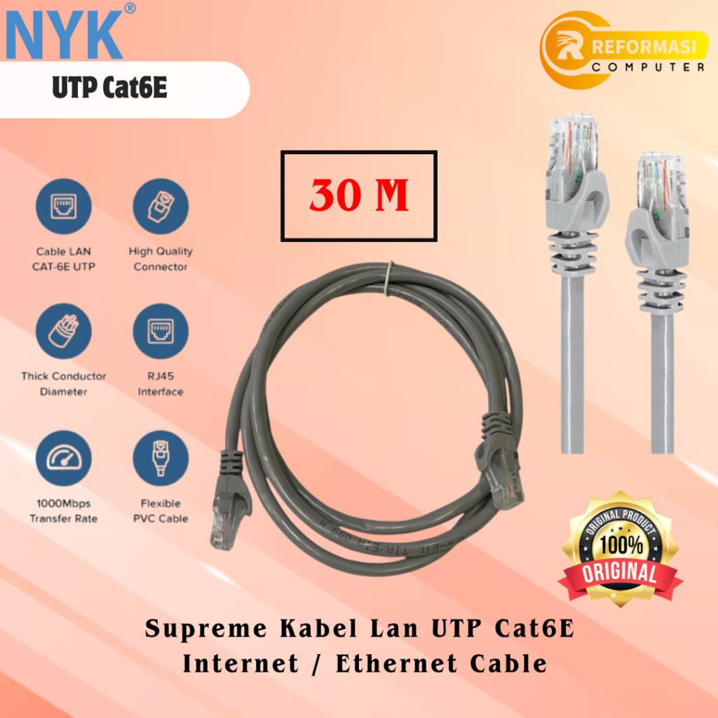 Jual NYK Kabel Internet NYK Supreme Kabel Lan UTP Cat6E Internet / Ethernet Cable 30 METER ...