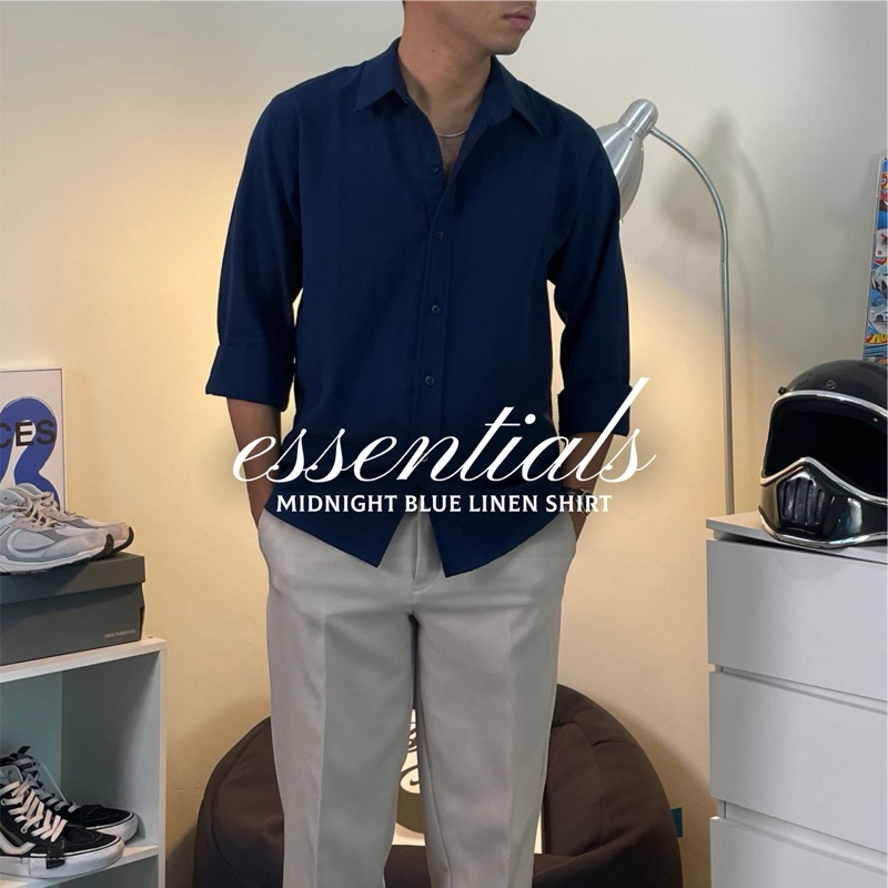 Jual Essential Midnight Blue Linen Shirt With Old Money Vibes | Kemeja ...