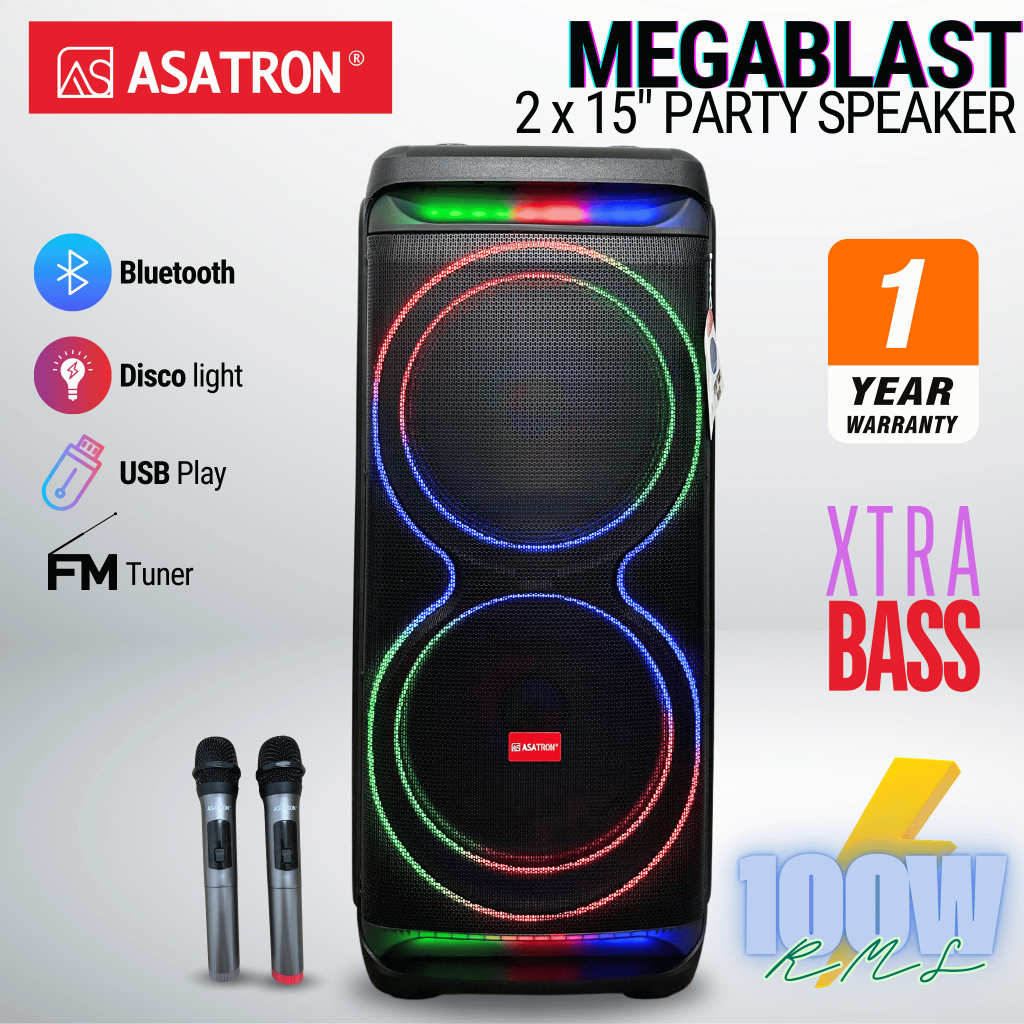 Jual Asatron Megablast Dual 15 Inch Bluetooth Party Speaker with 2 ...