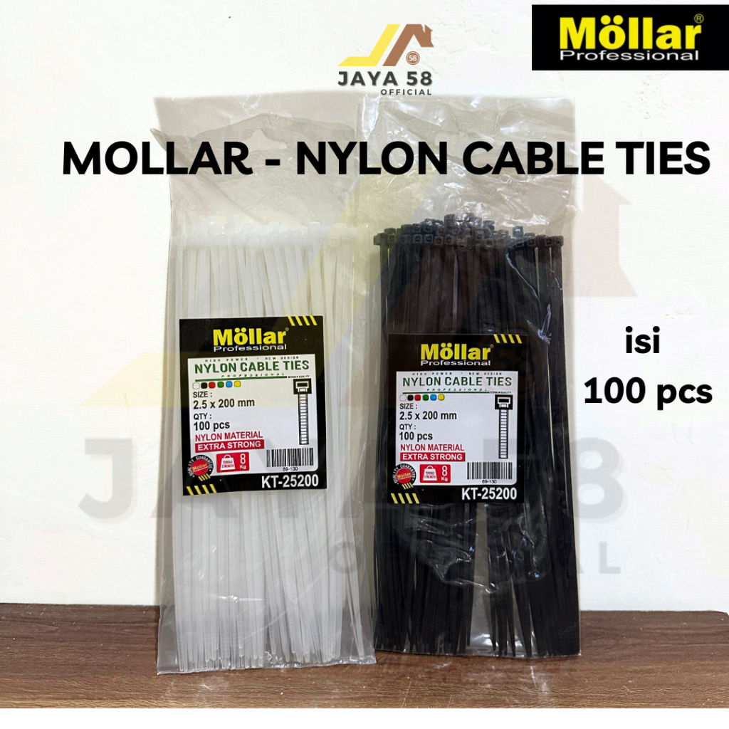 Jual [isi 100pcs] MOLLAR Cable Ties Kabel Ties Nylon Kuat Hitam Putih 2.5mm KT-25200 | Shopee ...