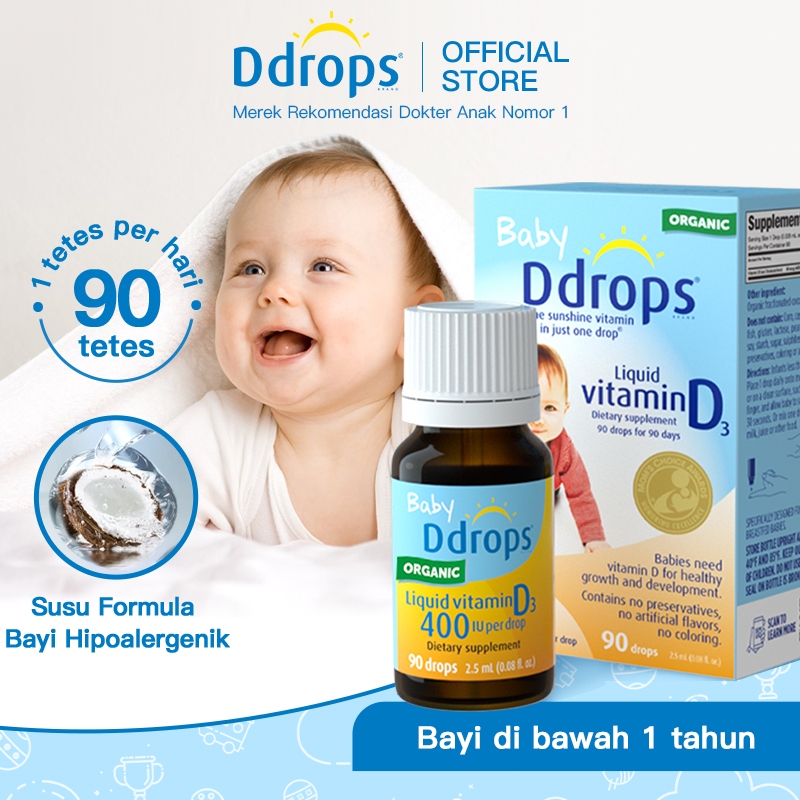 Jual Ddrops Organic Baby 400 IU 90 Drops. Vitamin D3 Murni untuk Bayi ...