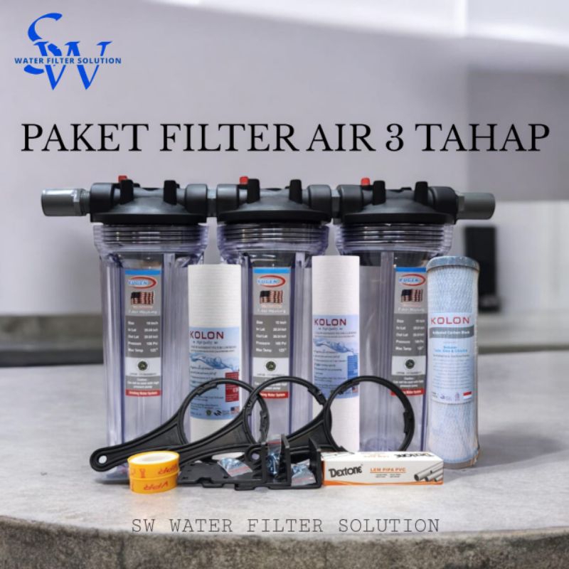 Jual Paket filter air 3 tahap / 3 housing filter air 10 inc - (Sediment ...