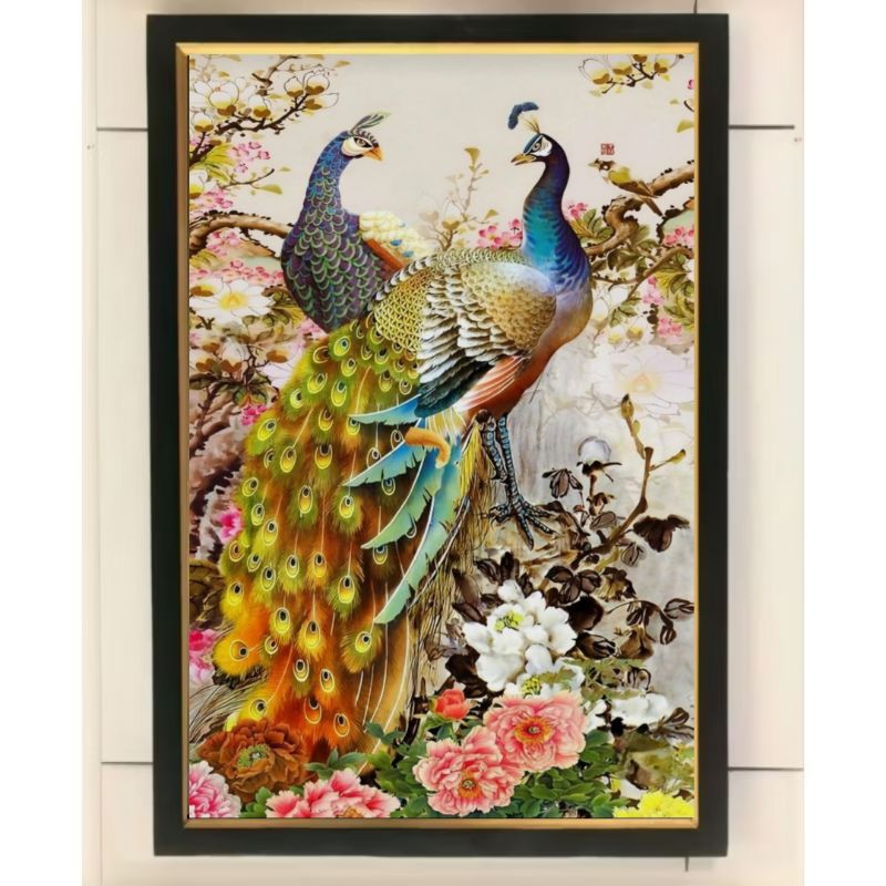 Jual Hiasan dinding lukisan cetak Merak Bunga aesthetic plus Bingkai ...