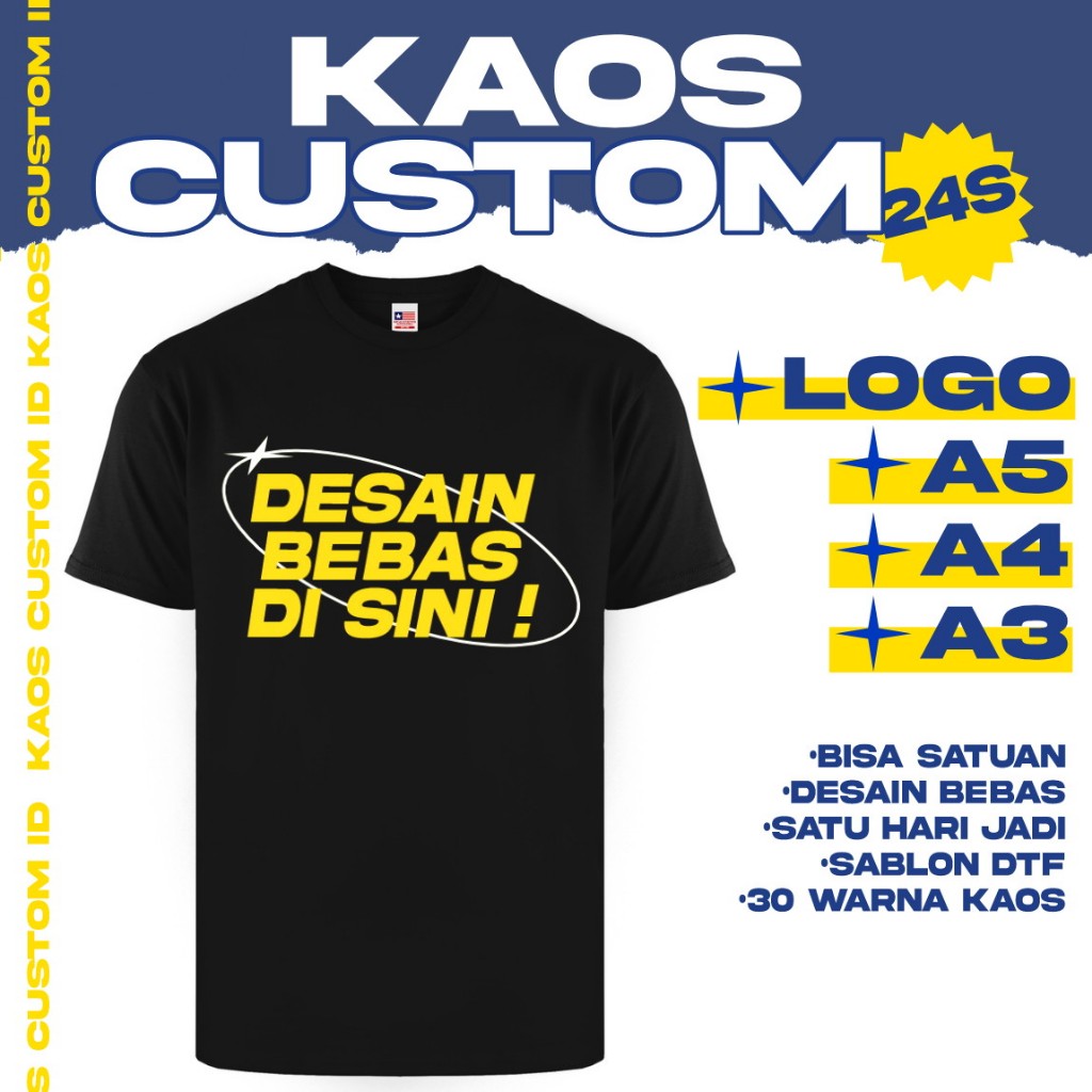 Jual Kaos Custom Premium Cotton 24s Sablon DTF Satuan Premium Lengan Pendek Kaos Couple Kaos ...