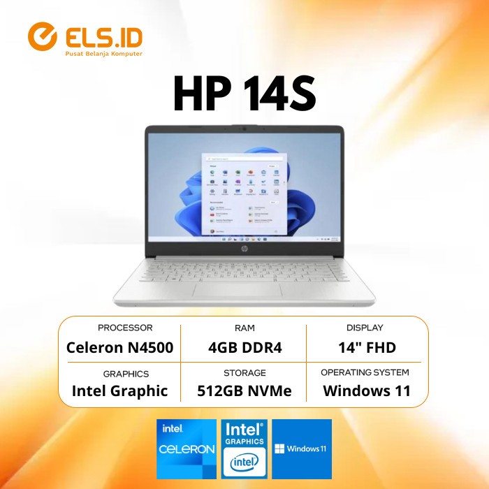 Jual HP 14S DQ3133TU Intel Celeron N4500 4GB SSD 512GB 14" W11+OHS | Shopee Indonesia