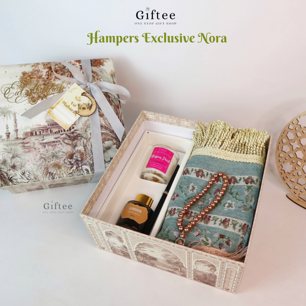 Jual HAMPERS LEBARAN NORA EXCLUSIVE HARD BOX ISI SAJADAH REED DIFFUSER ...