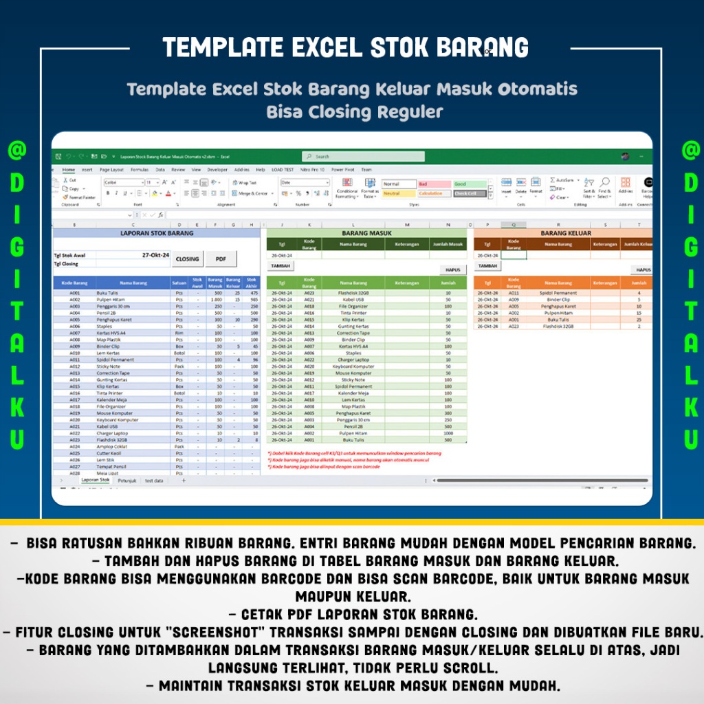 Jual Template Excel Stok Barang Keluar Masuk Otomatis Bisa Closing ...