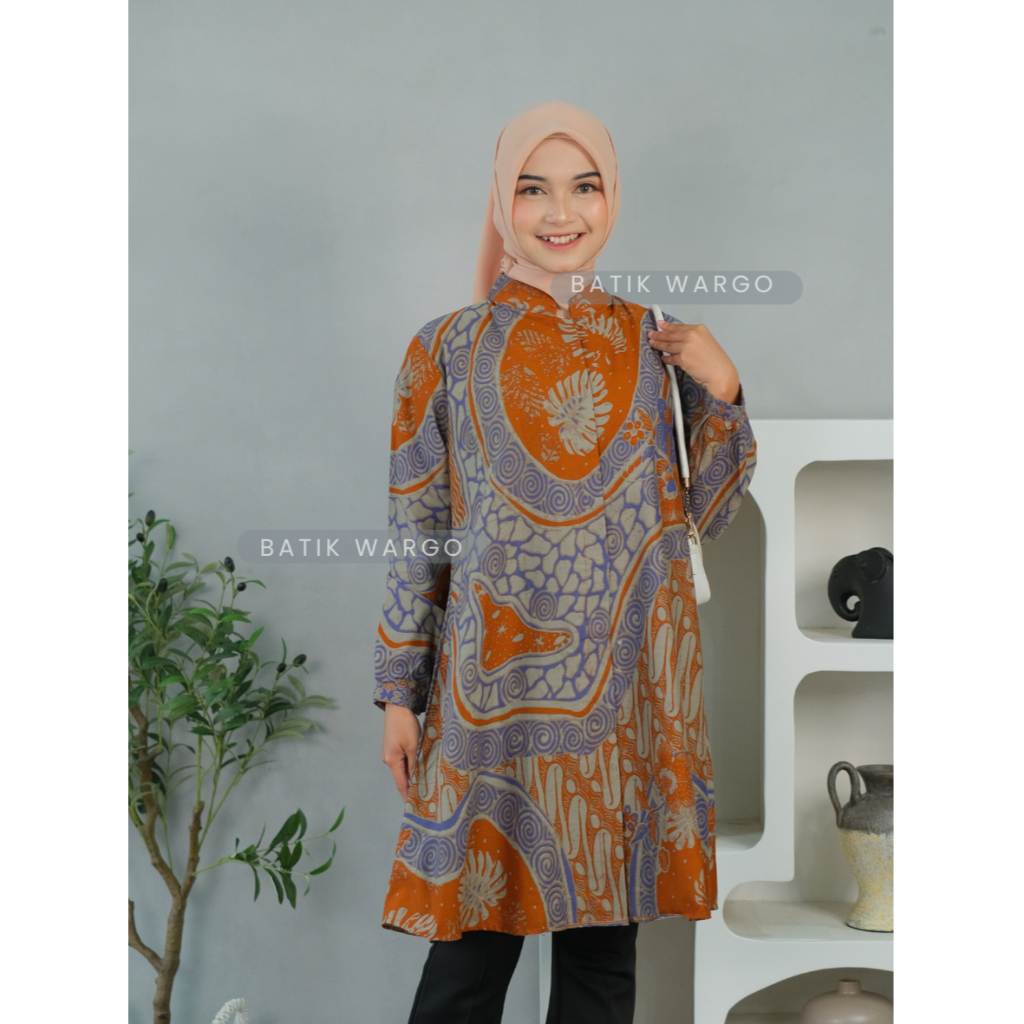 Jual Wargo Batik Motif Seling Oren Atasan Tunik Batik Wanita Lengan ...