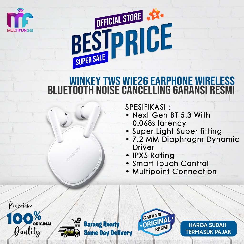 Jual Winkey TWS WIE26 Earphone Wireless Bluetooth Noise Cancelling Garansi Resmi | Shopee Indonesia