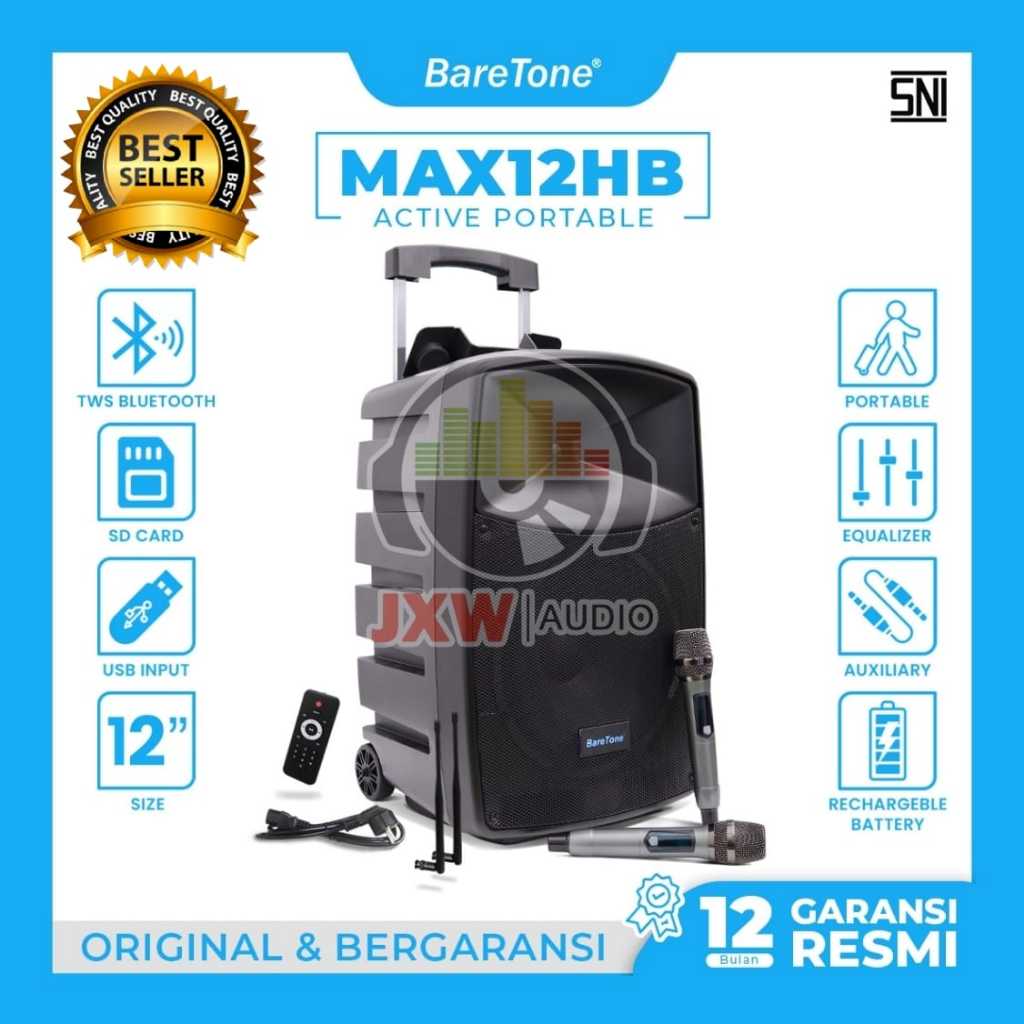 Jual BARETONE SPEAKER PORTABLE MAX12HB SPEAKER BLUETOOTH 12 INCH MINI ...