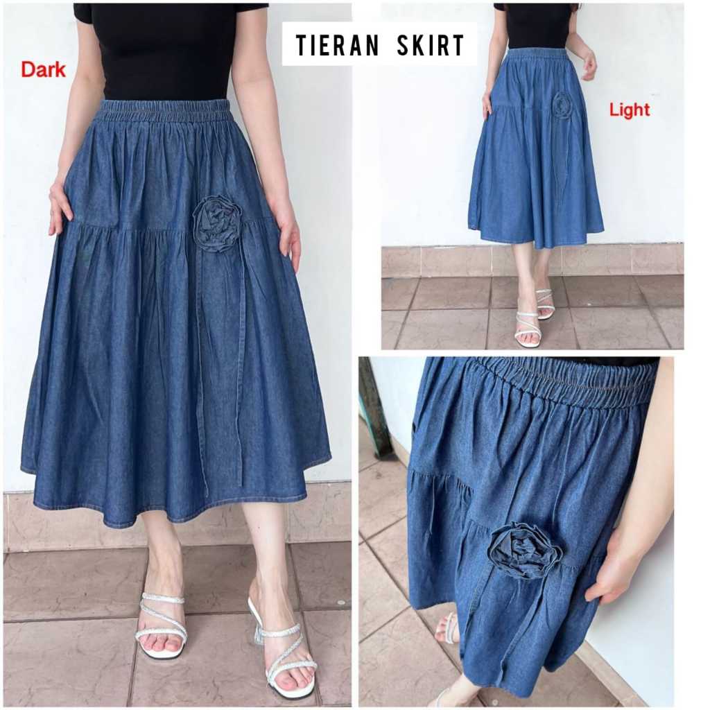 Jual Tieran Skirt Highwaist Midi Rok Jeans Denim Model Payung Pinggang ...