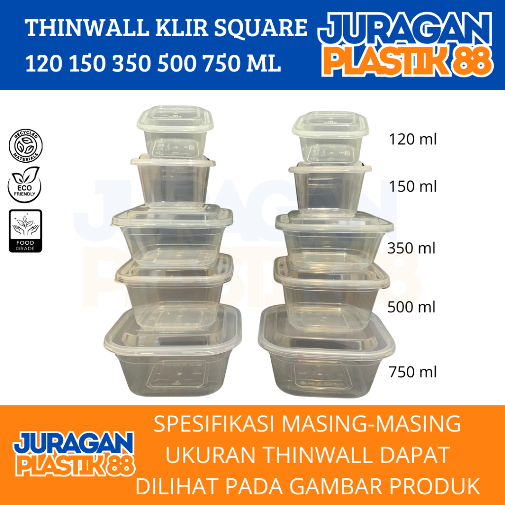 Jual Thinwall Klir 120ml 150ml 350ml 500ml 750ml | Kotak Makan Plastik ...