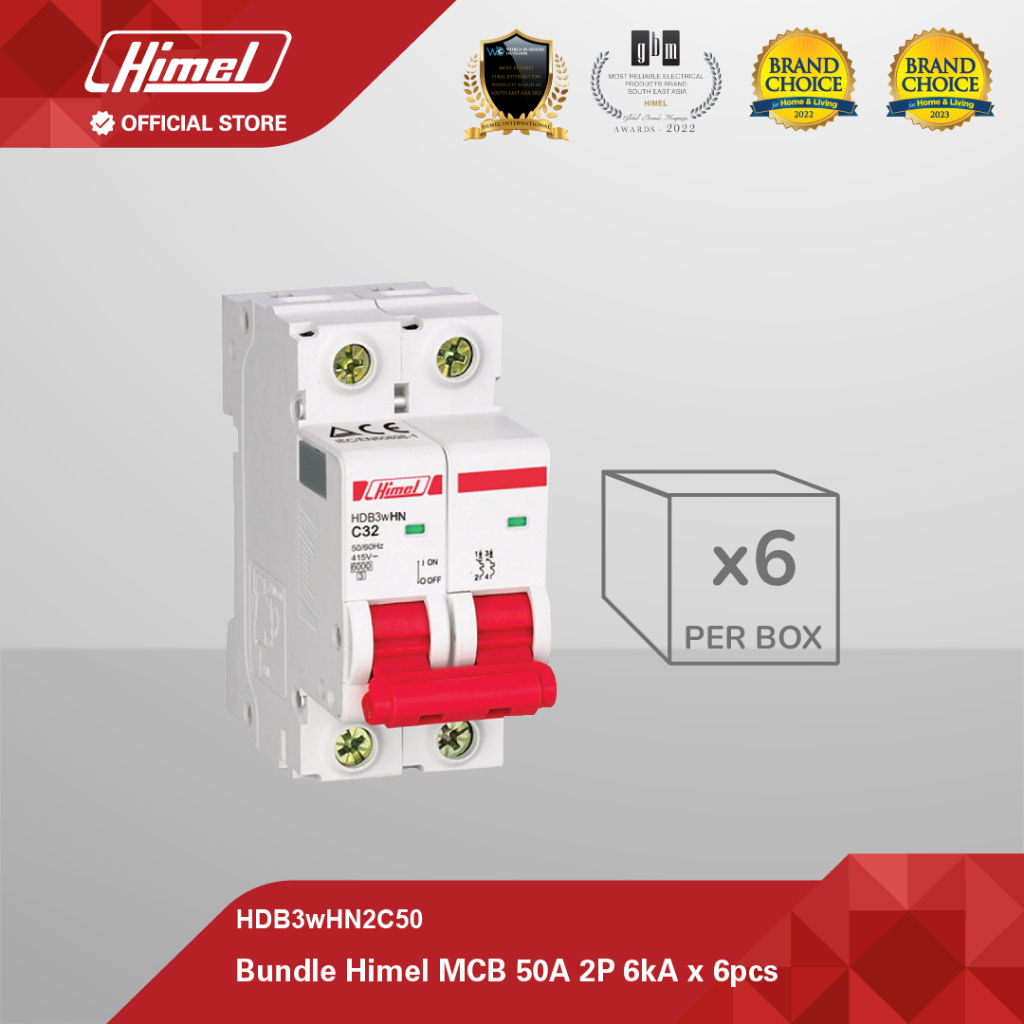 Jual Bundle Himel MCB 50A 2P 6kA - HDB3wHN2C50 (isi 6 pcs) | Shopee ...