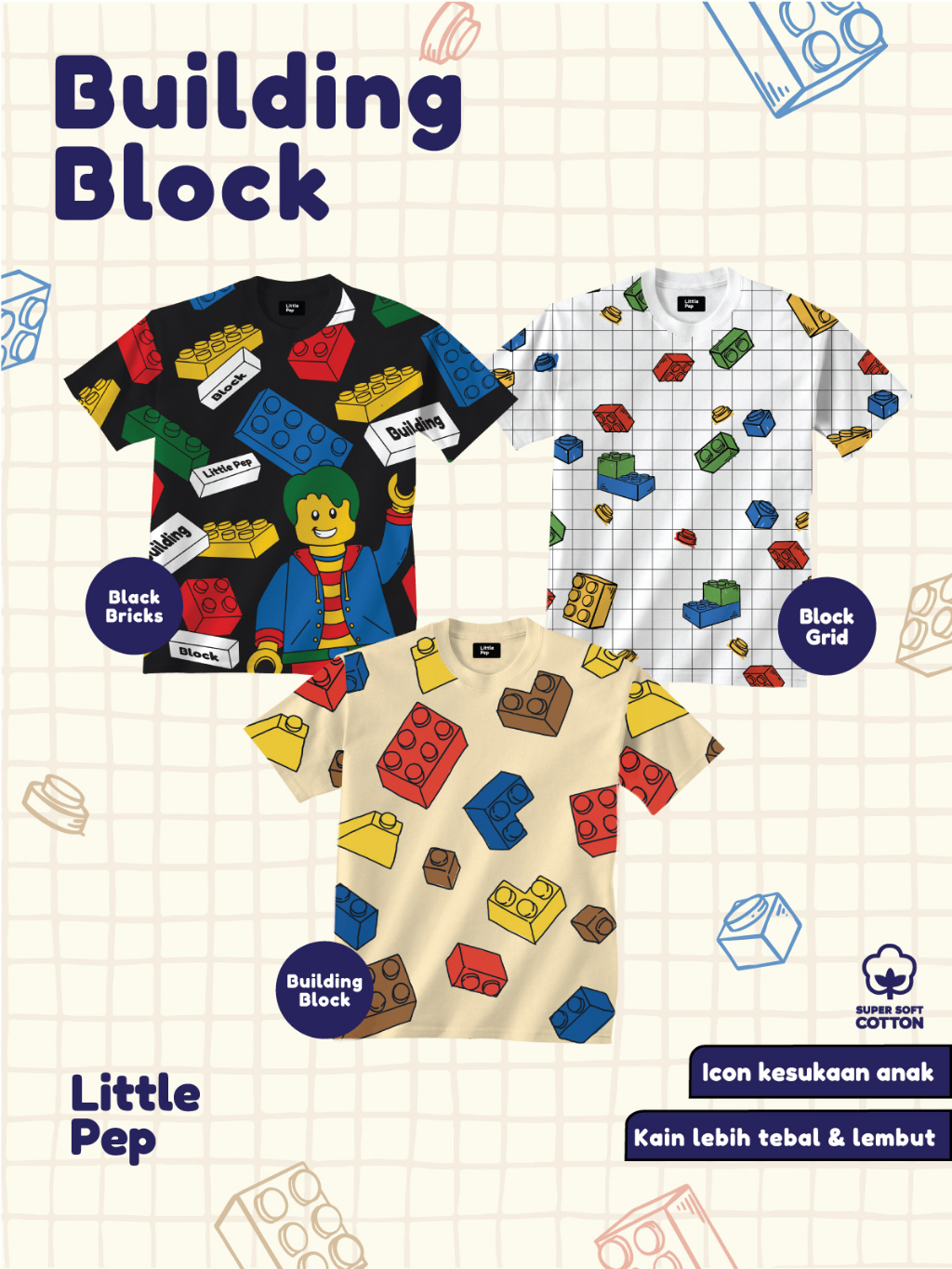 Jual Little Pep - Building Block - Baju anak dan dewasa motif brick ...
