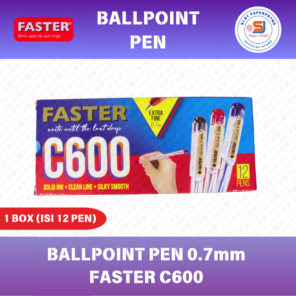 Jual BALLPOINT PEN 0.7mm FASTER C600 (1 BOX ISI 12 PEN) | Shopee Indonesia