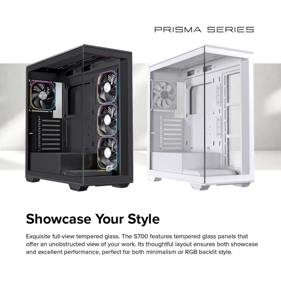 Jual Casing EINAREX PRISMA S700 - ATX, Type-C 3x 12cm Reverse + 1x12cm ...
