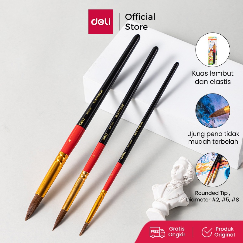 Jual Deli Kuas Lukis Bulat / Rounded Brush Elastis dan Lembut EC405 ...