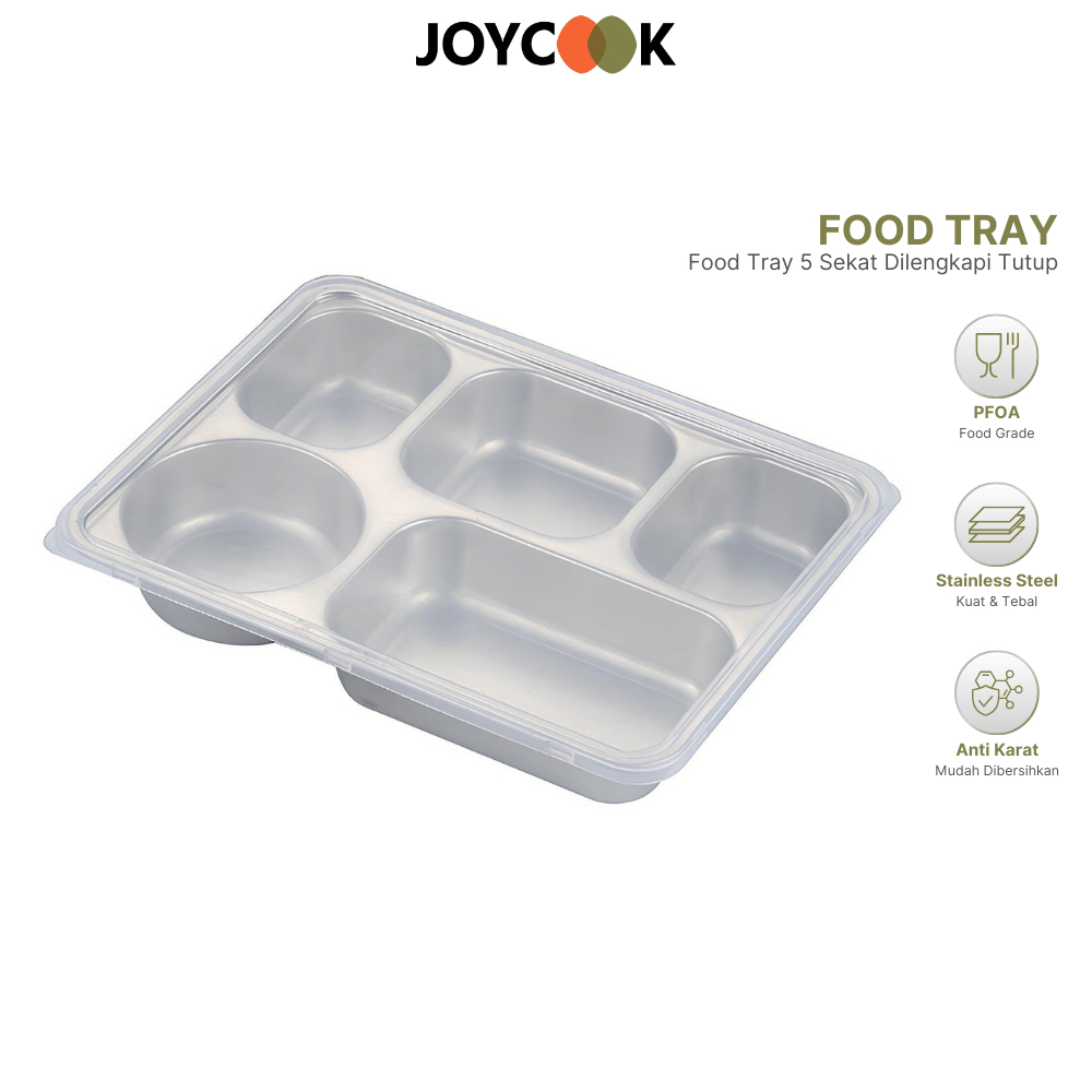 Jual JOYCOOK Piring Makan Stainless Sekat 5 Stainless / Lunch Box Sekat ...