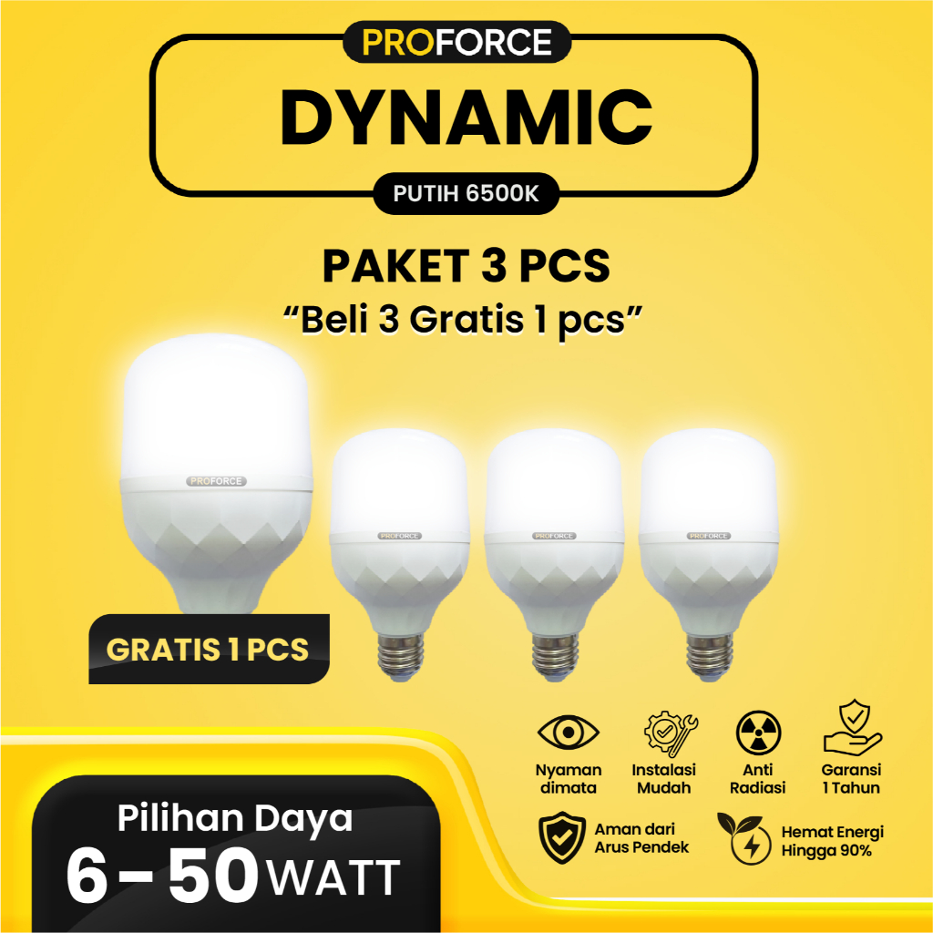 Jual Paket 3 Pcs - Proforce Bohlam Lampu LED Warna Cahaya Putih Dynamic Hemat Energi Super ...