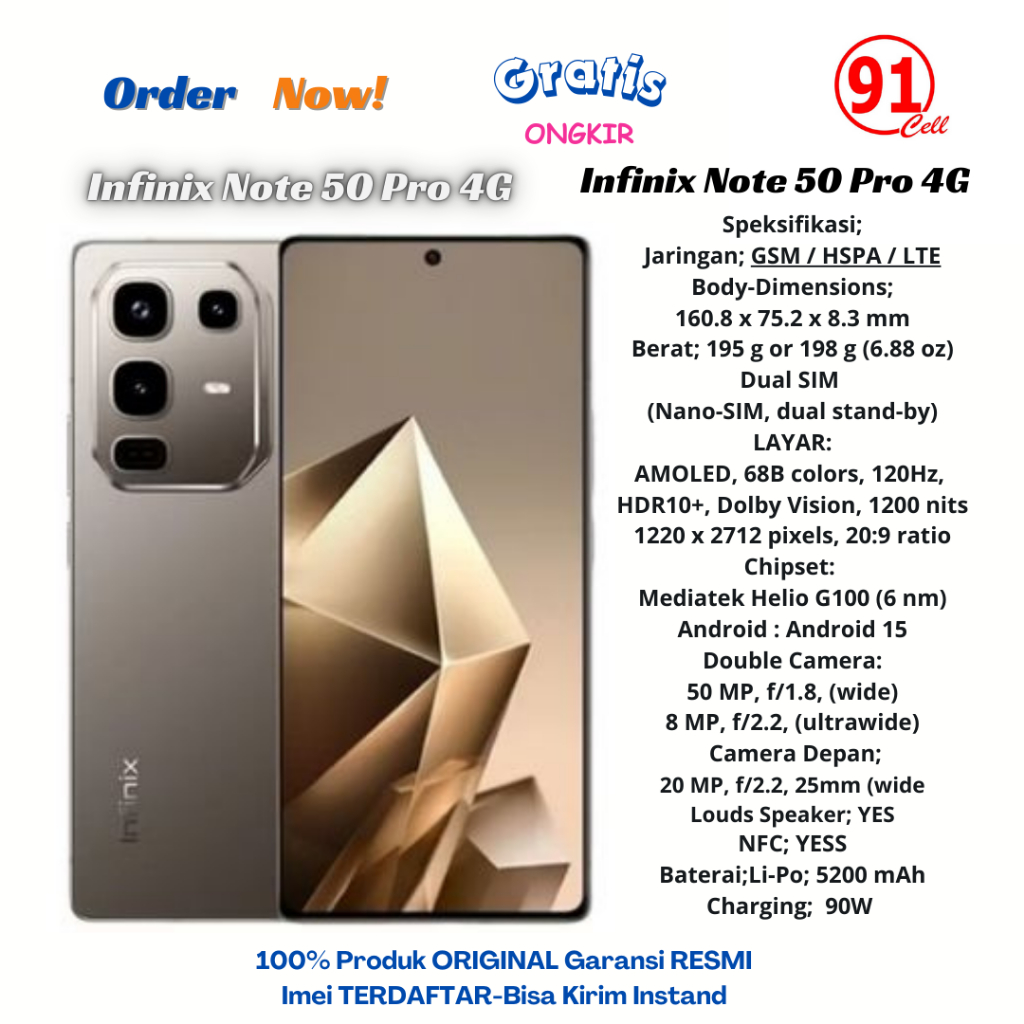 Jual Infinix Note 50 pro 4G (Ram8/256Gb) Original free wireless ...