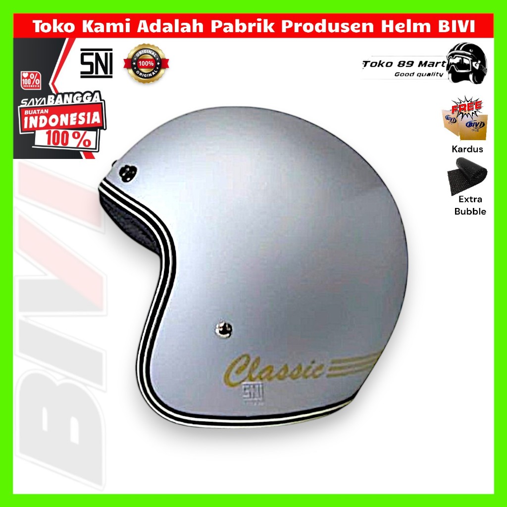 Jual Helm Bogo Classic Silver Doff + Kaca SNI BIVI Retro Half Face ...
