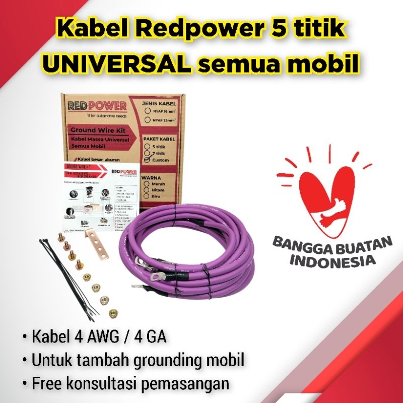 Jual Redpower Kabel Grounding Mobil 4 awg / 4 GA Ground Wire Kit 4awg ...
