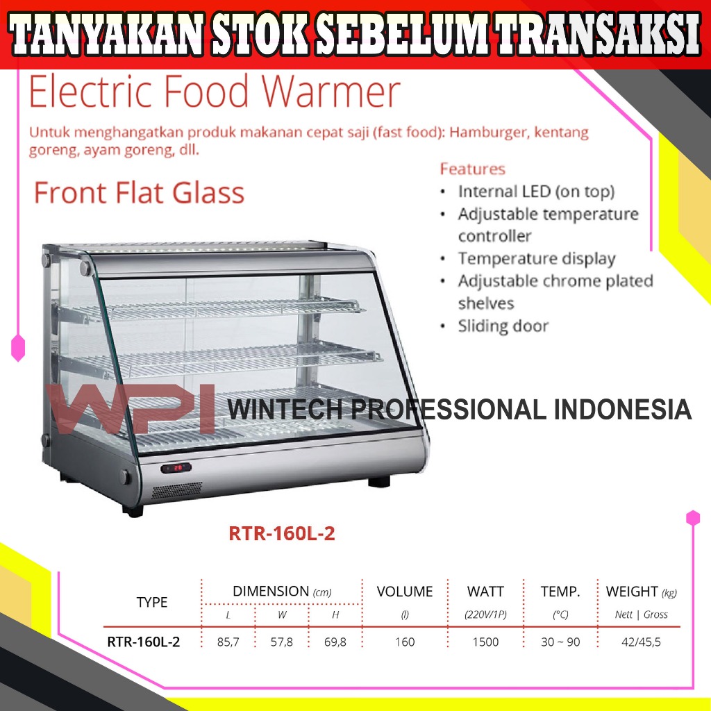 Jual Getra RTR-160L-2 Electric Food Warmer Front Flat Glass - Pemajang ...