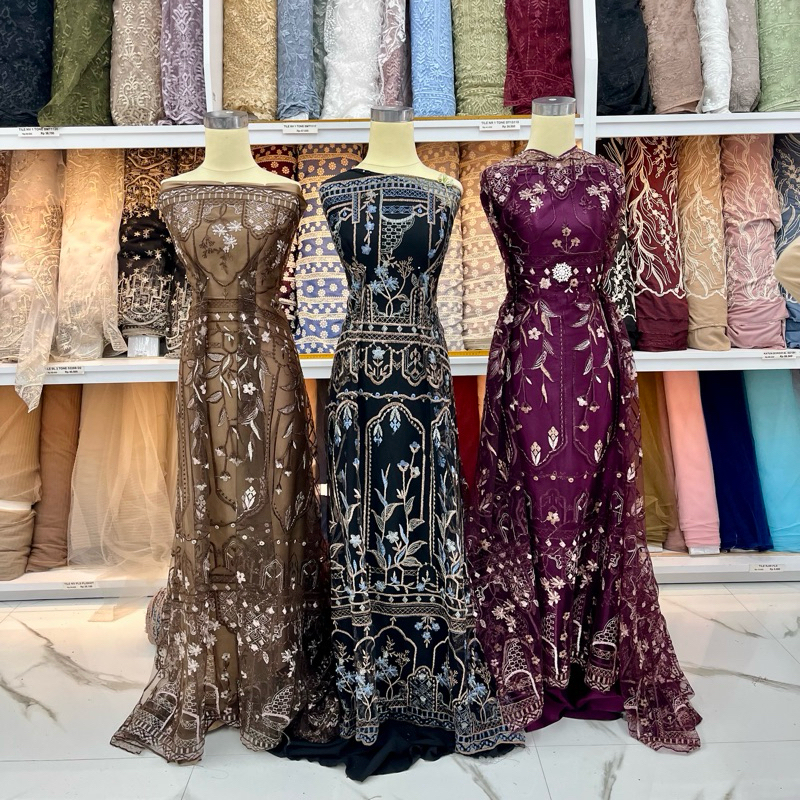 Jual Kain Tile Premium Vibrant Flowers CS71 | Tulle Motif Bunga Rambat ...