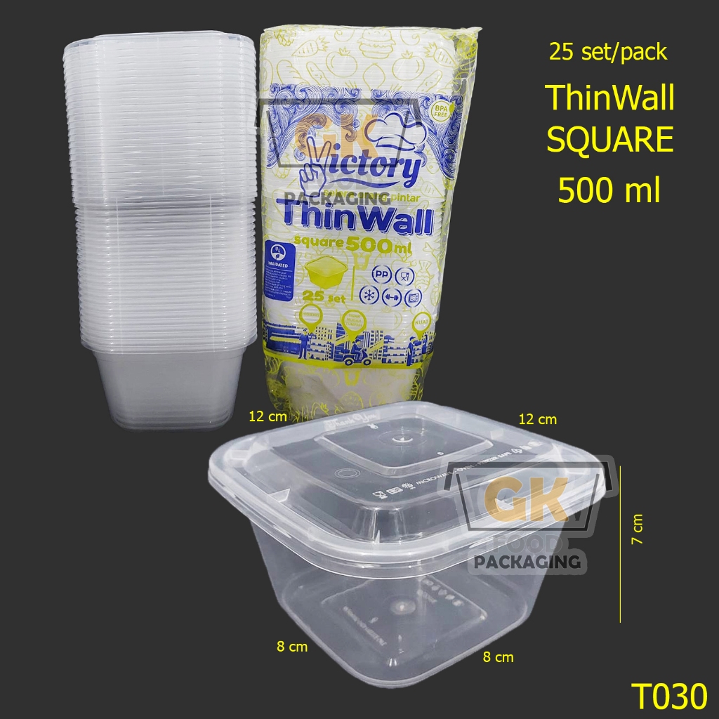 Jual [Grosir] T030 Thinwall Victory Square 500 ml isi 25 set Kotak Makan Plastik - Grosir GK ...