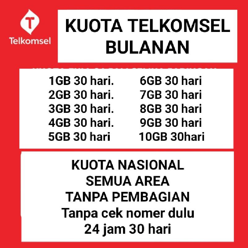 Jual Kuota Telkomsel Bulanan 30 hari Nasional Semua Area | Shopee Indonesia