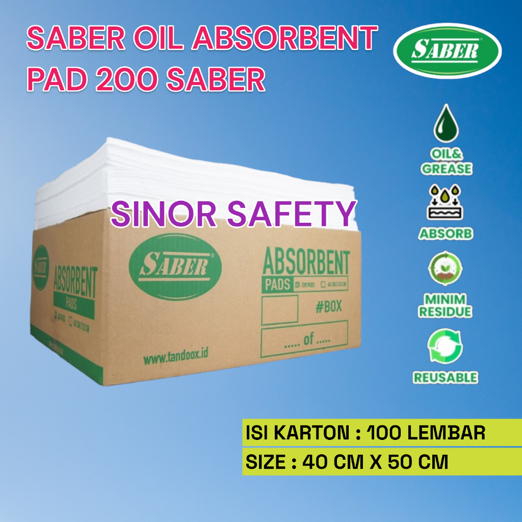 Jual SABER Oil Absorbent Pad 200 Lap Penyerap Minyak Dan Oil | Shopee ...