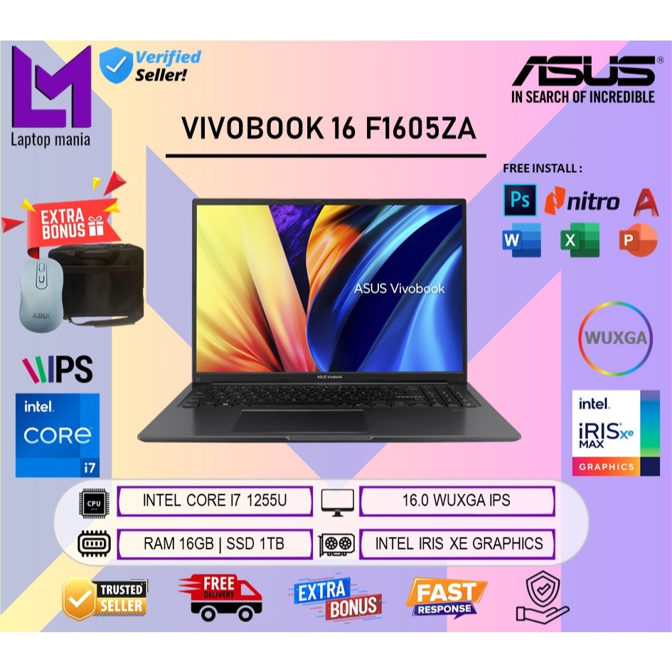 Jual Laptop ASUS Vivobook 16 F1605ZA Core i7 1255U RAM 16GB 1TB SSD WUXGA IPS Win11 Baru ...