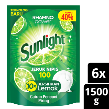 Jual SUNLIGHT SABUN CUCI PIRING JERUK NIPIS REFILL 1500ML (Isi 6) | Shopee Indonesia