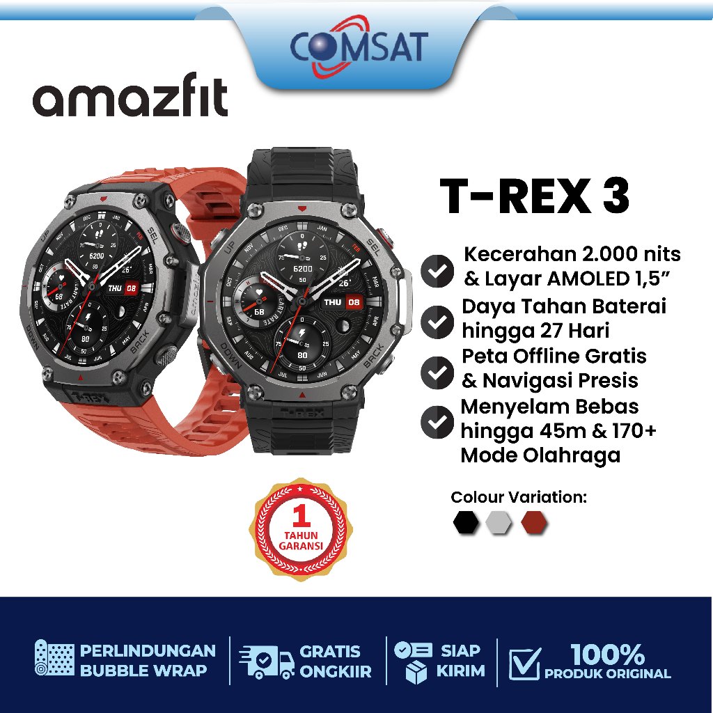 Jual Amazfit T-Rex 3 48mm Smartwatch 1.5" AMOLED Screen Garansi Resmi | Shopee Indonesia